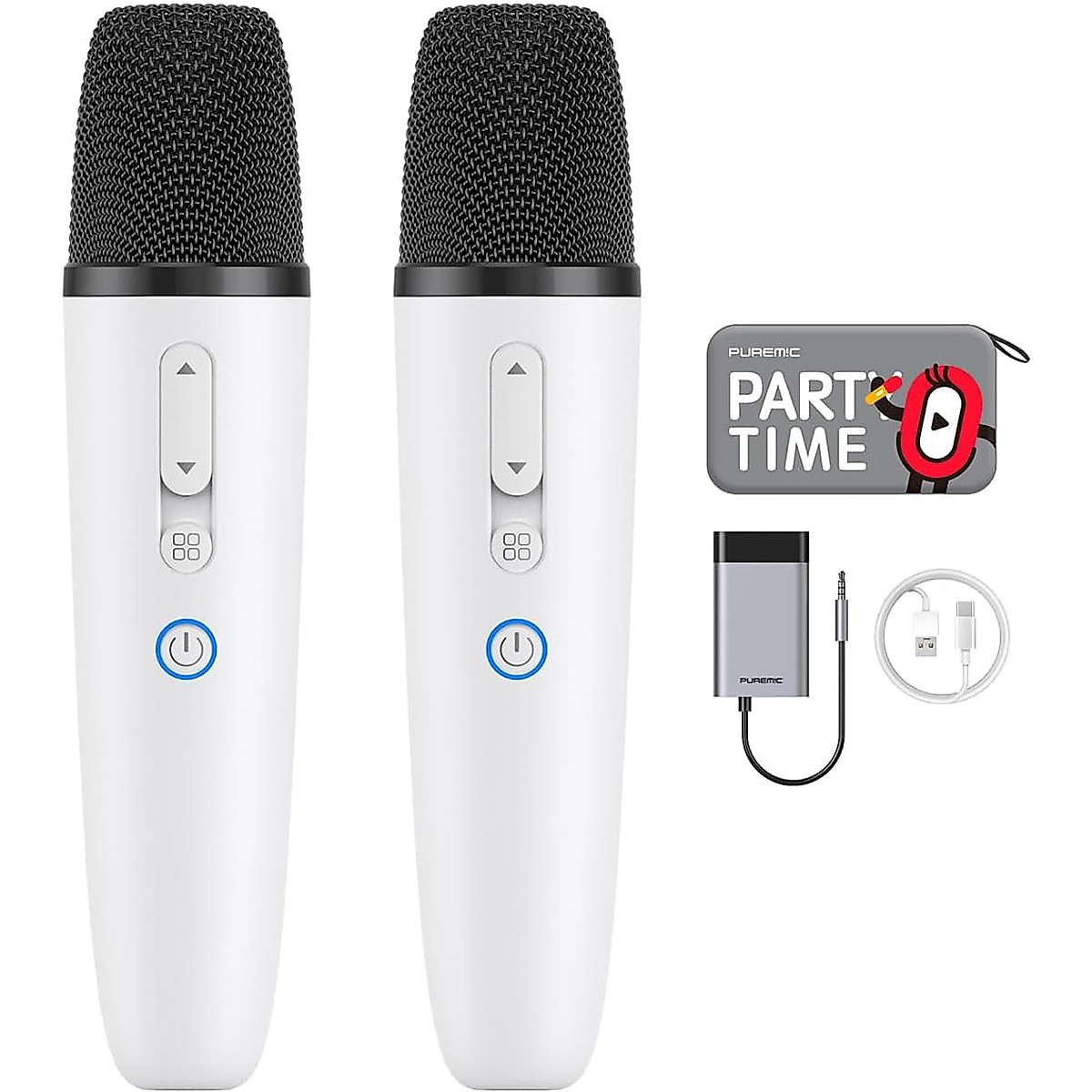 Handheld Microphone for iPhone, Rechargeable Bluetooth Microphone Wireless with 3.5mm Aux Jack Receiver, Car Karaoke Duet Mic with Portable Case for Adults Outdoor Party, Car Travel (2 Mics+1 Case)