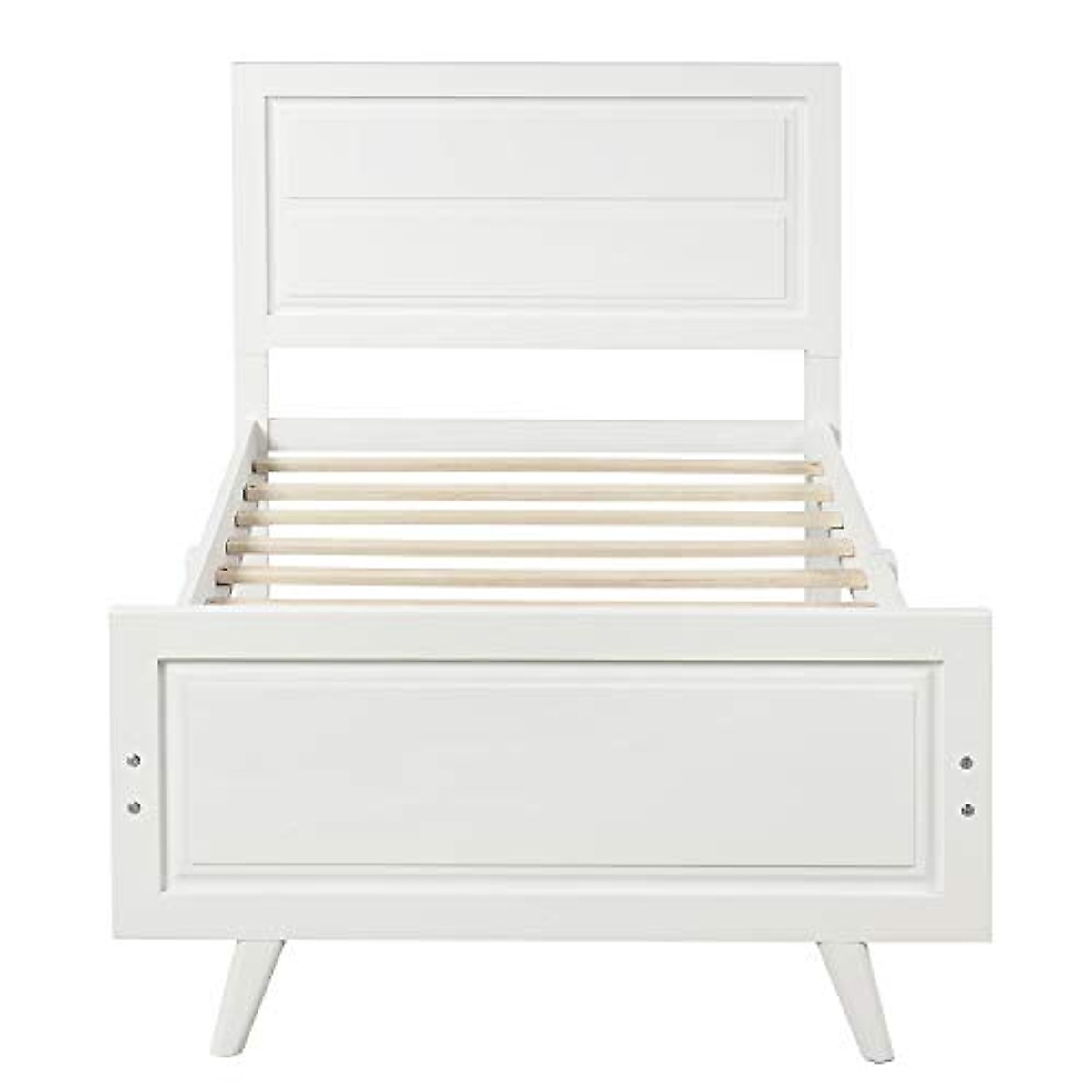 HomJoones Wood Platform Bed Twin Bed Frame Mattress Foundation Sleigh Bed with Headboard/Footboard/Wood Slat Support,Twin (White)