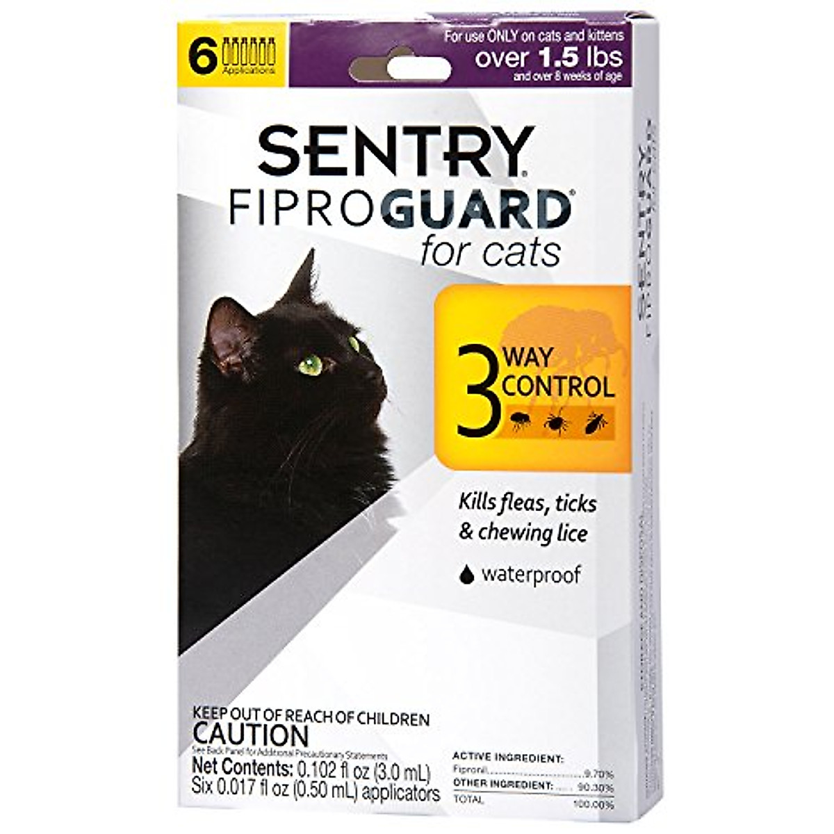 SENTRY Fiproguard for Cats, Flea and Tick Prevention for Cats (1.5 Pounds and Over), Includes 6 Month Supply of Topical Flea Treatments