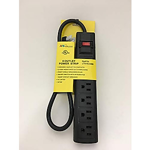 AVBcable LTS-6CXBB 6 Outlet Power Strip with a Right Angle Plug, Black