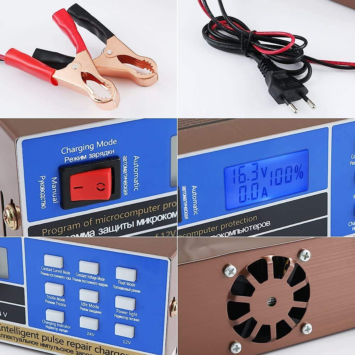 Kawish Full Automatic Car Battery Charger 12V/10A | 24V/7.5A Intelligent Pulse Repair Battery Charger Truck Motorcycle Charger with Terminal Clean Brush for Automotive,Boat,Motorcycle