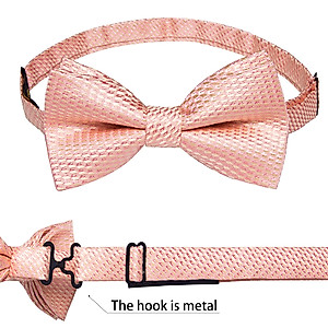 DiBanGu Men's Silk Pretied Bow Ties Adjustable Blush Pink Bowtie and Lapel Pin Handky Cufflinks Set for Husband Wedding