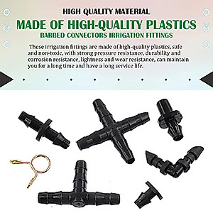 Keadic 380Pcs Barbed Connectors Irrigation Fittings Kit Contains Elbows, End Plug, Tees, 4-Way Coupling, Straight Barbs, Single Barbs Irrigation Barbed Connectors for 1/4" Tubing Sprinkler Drip Systems