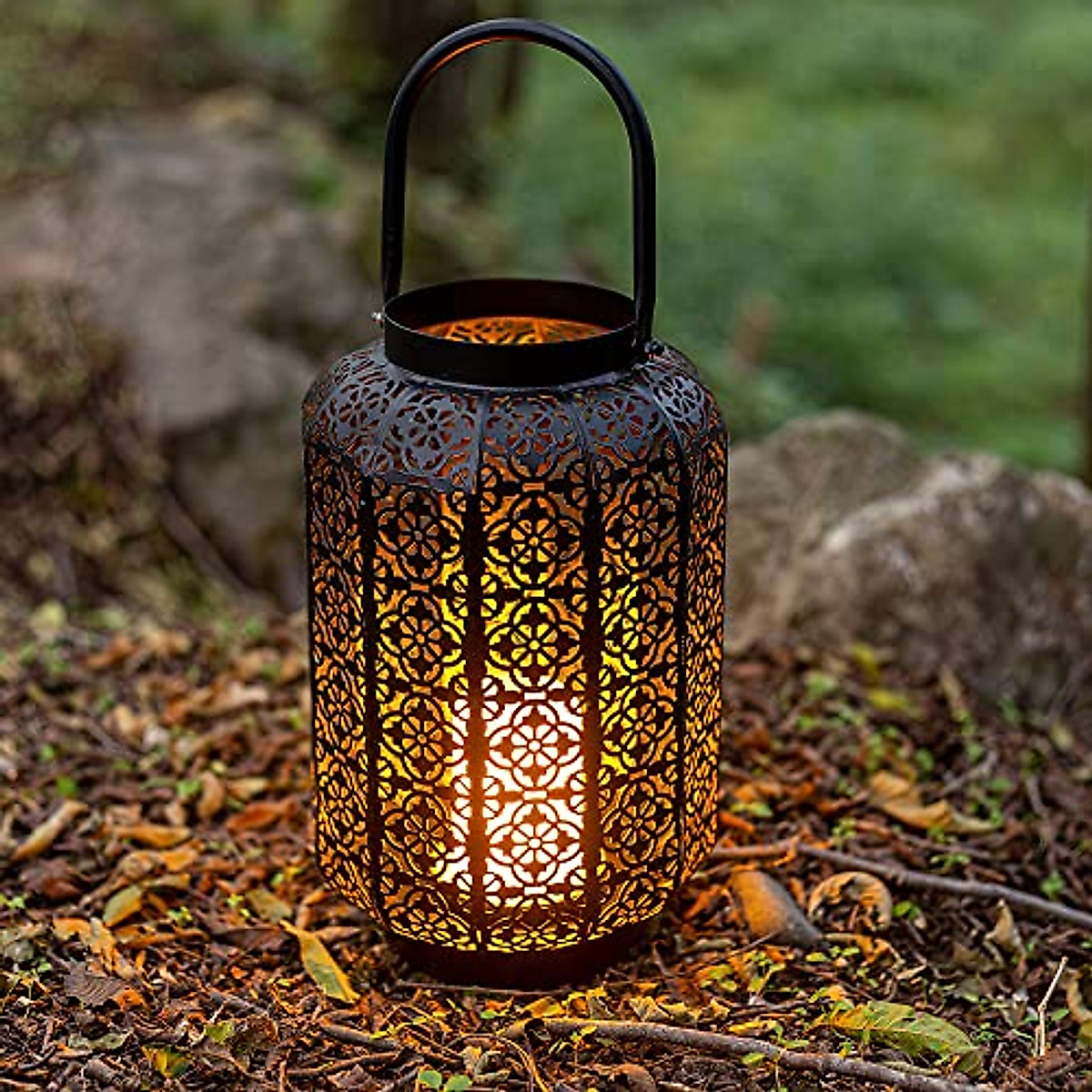ANRUST Bucket Metal Lanterns Hanging, Outdoor Garden Lanterns, Metal Lantern Table Light Lantern for Garden, Patio, Yard Relaxing Atmosphere on Calm Nights (Black)