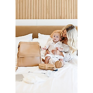 MIA + SOPHIA Leather Diaper Bag Backpack with USB Charging Port, Changing Pad, Stroller Straps, Bottle Holder (Brown Sophia)