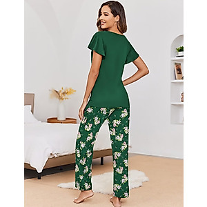 Ekouaer 2 Pack Womens Pajama Sets Short Sleeve with Long Pajama Pant Set Soft Sleepwear Printed Pj Lounge Set with Pockets