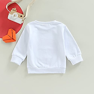 Baby Girl Boy Long Sleeve Sweatshirt Crewneck Oversize Pull On Top Fall Winter Spring Cute Baby Clothes (White,6-12 Months)