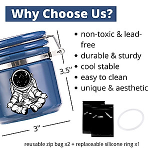 Smell Proof Jar Half Oz (250ml), Ceramic Smell Proof Containers, Stash Jar with Clamp Lid - Double Sealed Airtight Jar, Separate Space for Humidity Pack To Keep Herbs, Spices Fresh For Months - Blue