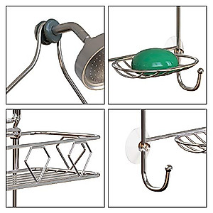 GeekDigg 3 Tier Hanging Shower Caddy, Shower Caddy Basket over Shower Head with Suction Cups, Hooks, Bathroom Caddies, Rustproof Stainless Steel, Silver