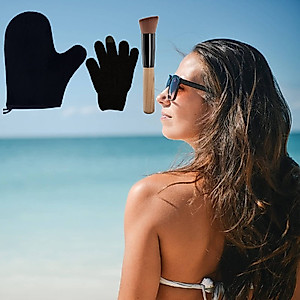 3 Piece Self Tanning Mitt Applicator kit, Self Tanning Glove Face Tanner Brush Exfoliating Glove Self Tanner Sunless Flawless Tan Applicator (black)