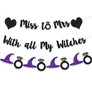 Halloween Miss To Mrs Witches Banner Bachelorette Party Garland Black Heart Ring Purple Hat Bridal Shower Wedding Supplies