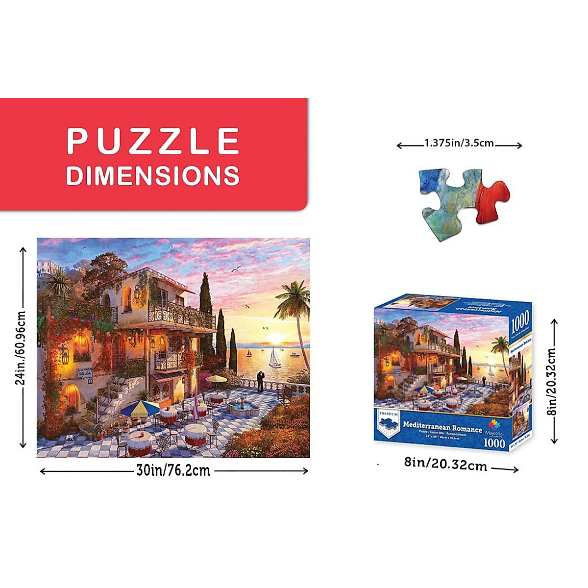 Majestic by Springbok - Mediterranean Romance 1000 Piece Jigsaw Puzzle for Adults - Escape in a Romantic Scene of a Warm Sunset on The Mediterranean Coast