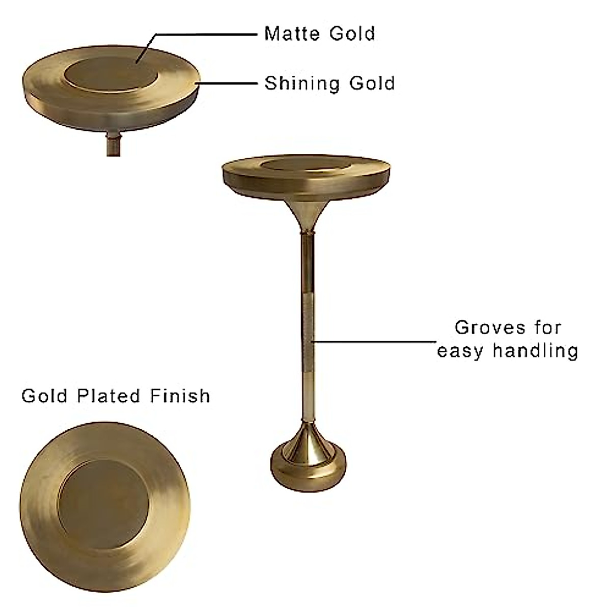 11-Inch Modern Side End Drink Table, Removable Round Top, Sleek Pedestal Base, Gold