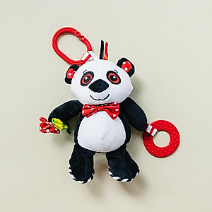 Genius Baby Toys Panda Soft Sensory Toy with Teething Ring for Baby, Attaches to Stroller, 8"