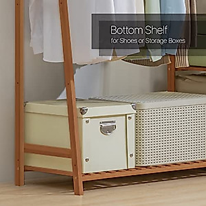 MoNiBloom Bamboo 5-Tier Garment Rack with 2 Hanging Rods Free Standing Heavy Duty Clothing Rack Wardrobe Closet Organizer for Bedroom Living Room, Brown