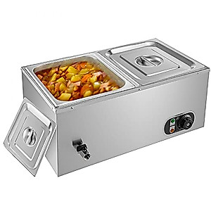 Commercial Food Warmer 850W Electric Steam Table 17 Qt Bain Marie - Stainless Steel for Buffet Catering