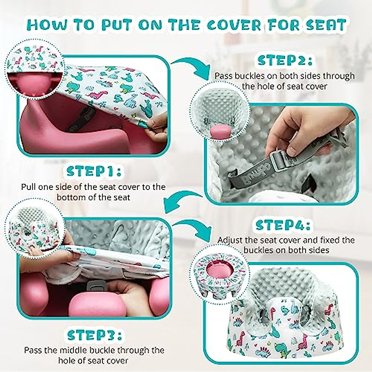 Kinaron Seat Cover, Compatible with Bumbo Seat, Baby Comfortable Seat Cover with Ultra Soft and Breathable, Perfect for Bumbo Seat(Dinosaur)