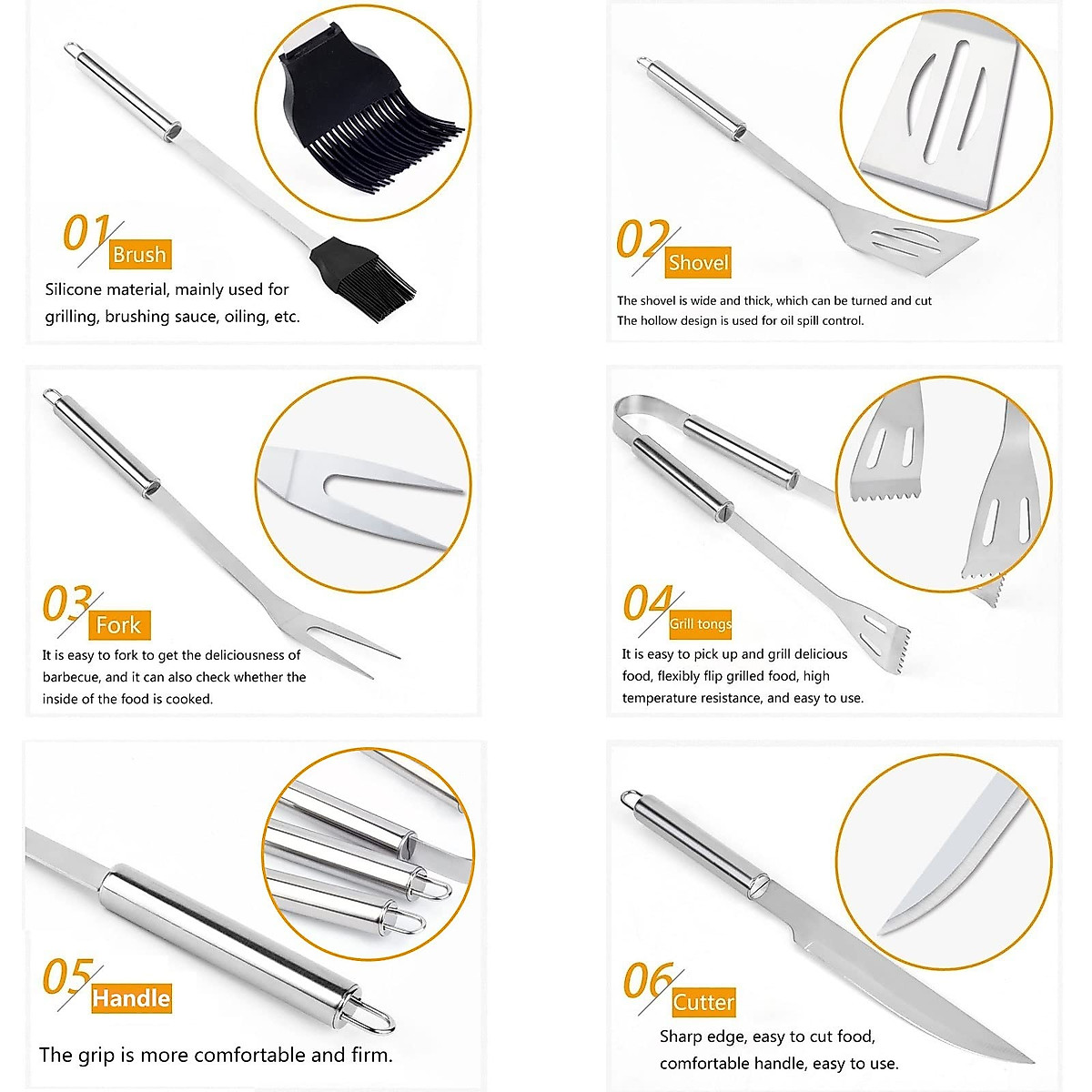 CYXI 5 PCS Barbecue Tool Set with Portable Compact Carry Case,Grill Accessories, Grilling Utensil Kit,for Travel, Picnics, RVs, Camping, BBQs, Parties