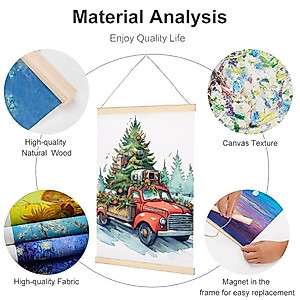 Magnetic Poster Hanger Frame, Red Truck Light Wooden Magnet Frame Hanger for Posters, Prints, Photos, Pictures, Maps, Scrolls, And Canvas Artwork, Xmas Tree Wall Hanging Kit