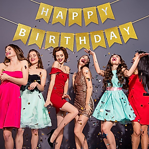 Happy Birthday Banner with Shiny Letters Glitter Happy Birthday Banner Shiny Birthday Hanging Signs Birthday Party Supplies (Gold)
