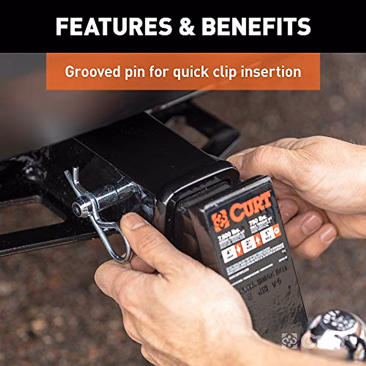 CURT 21504 Trailer Hitch Pin & Clip with Grooved Head, 5/8-Inch Diameter, Fits 2-Inch Receiver