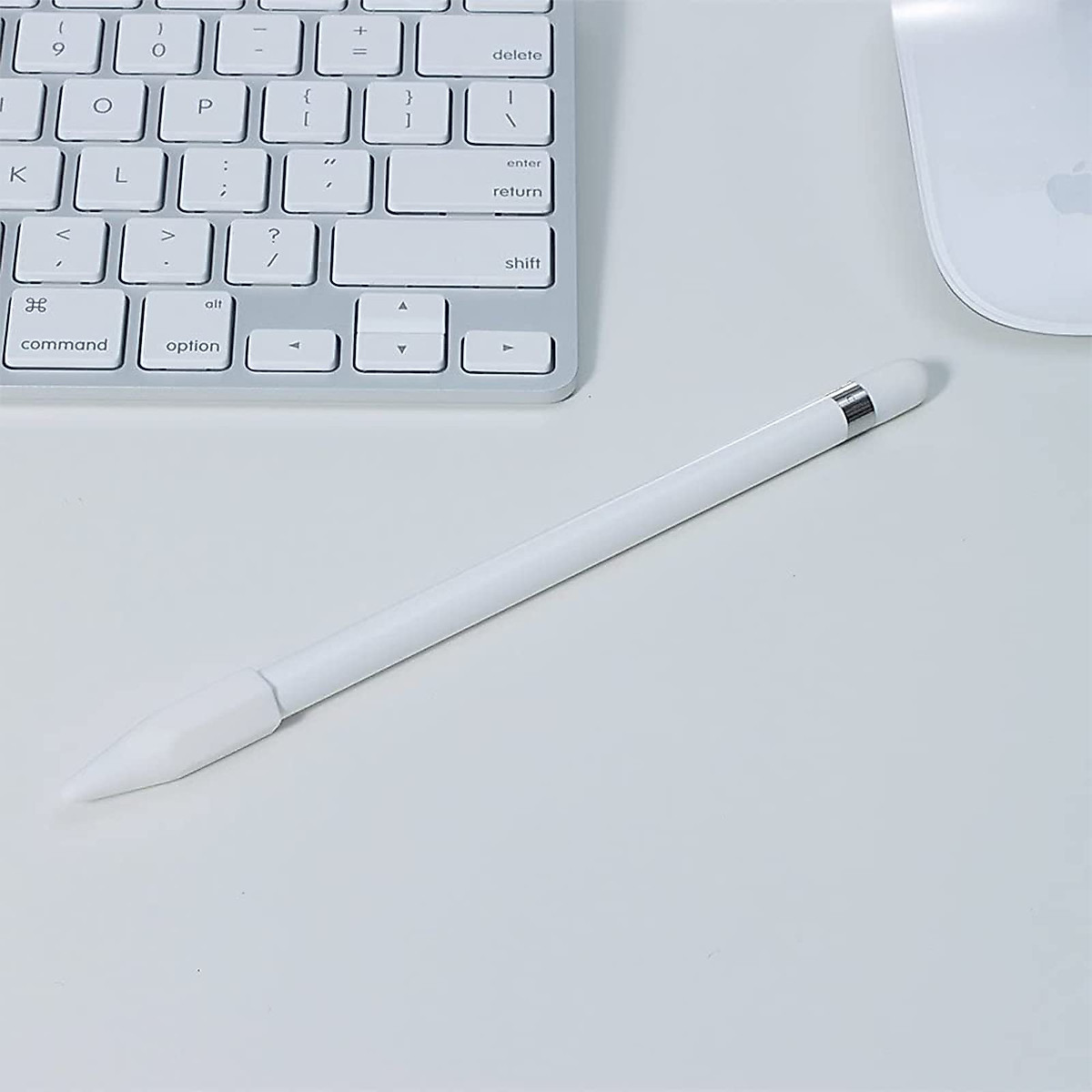 siduater [4-Pack] Silicone Protective Accessories for Apple Pencil 1st Generation, Includes 1 Apple Pencil Cap Replacements, Apple Pencil Cap Holder, Apple Pencil Tip Cover, Adapter Tether - White