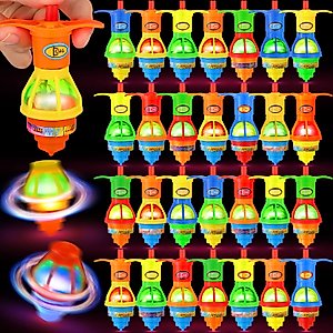 Bulk LED Light Up Spinner Tops Launcher with Gyroscope Motion Colorful Flashing Toys Novelty Bulk Goodie Bag Fillers Gifts Stuffers for Birthday Party Favors (50 Pcs)