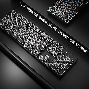 PC Gaming Mechanical Keyboard with LED White Backlit Light, 104 Keys Anti-Ghosting, Blue Switch Typing Key Caps and USB Connection for Computer