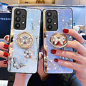 Topwin Galaxy A13 5G Kickstand Case, Cute Marble Conch Shell Floral Butterfly with Ring Stand Mirror Elegant Shockproof Protective Cover for Girls Women for Samsung A13 5G (Rose Gold)