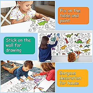 Mity rain Childrens Drawing Roll, Sticky Drawing Roll Paper, 118*11.8 Inches Large Coloring Roll for Kids Ages 4-8 , DIY Painting, Drawing & Art Supplies (Dinosaur Patern)