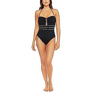 La Blanca Women's Standard Bandeau One Piece Swimsuit, Black/White//Zig and Zag, 0