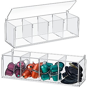 2 Pcs Acrylic Coffee Pod Holder with Lid Coffee Station Organizer Capsule Storage Coffee Bar Accessories for Tea Bag Sugar