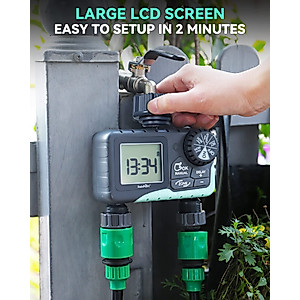 RAINPOINT Water Timer for Garden Hose - 2 Zone Sprinkler Timer with Rain Delay/Manual Watering/Automatic Irrigation Controller System - Water Hose Timer Programmable Faucet Timer for Yard Lawn