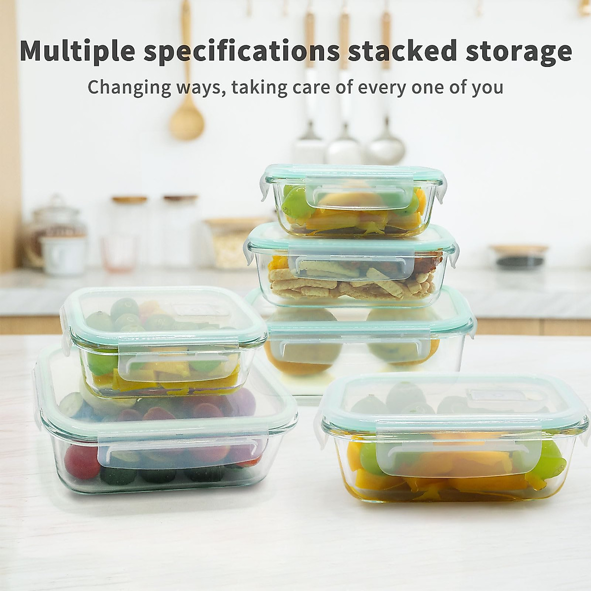Pmssypl 3 Piece Glass Food Storage Container Set Sealed Reusable Pantry Kitchen Storage Container Glass Lunch Prep Container Lunch Box, Microwave, Refrigerator and Dishwasher.