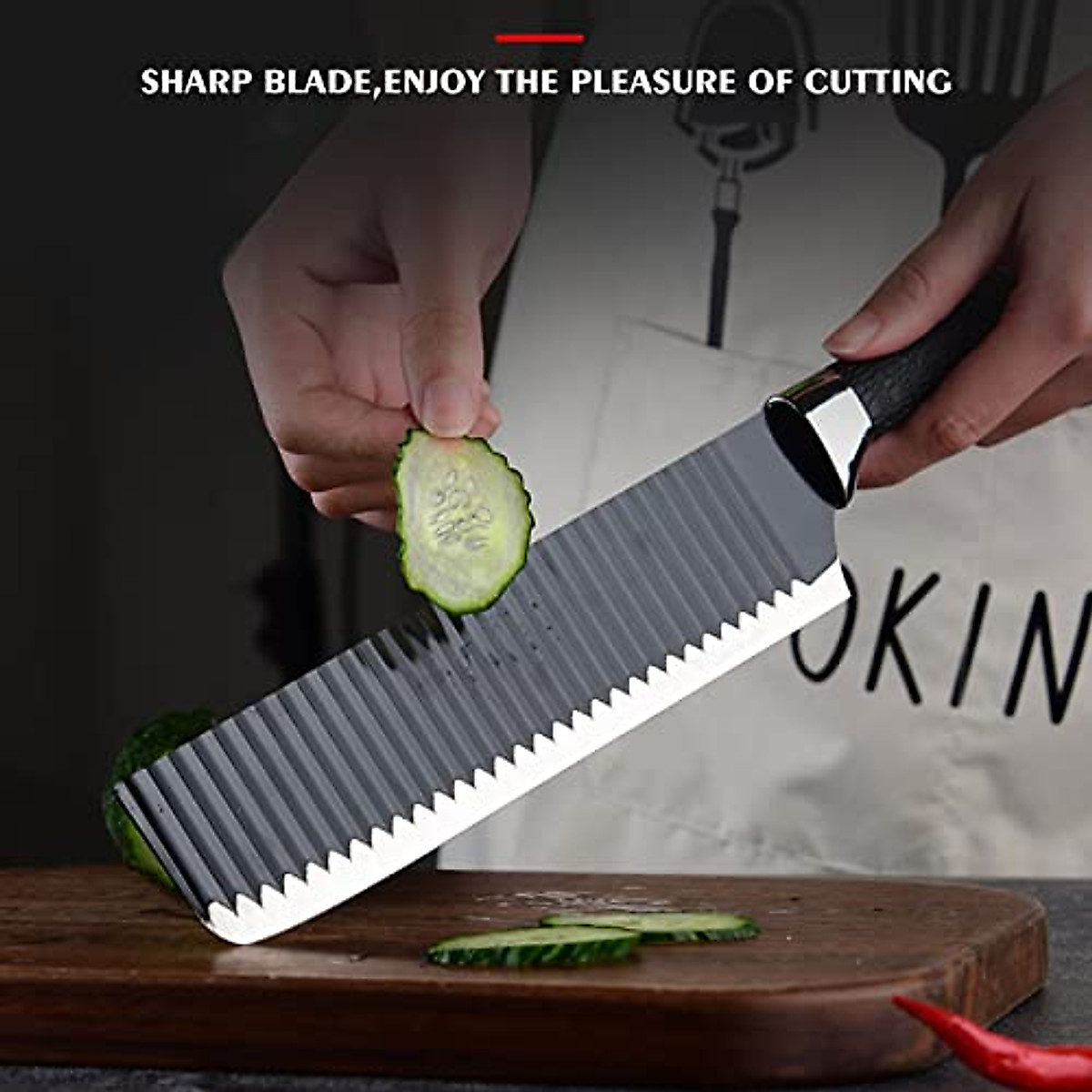 GAJING 6PCS Non-stick Black Kitchen Wavy Pattern Lightweight Knife Set with Ergonomic Handle Includes Chef Knife,Carving Knife,Slicer,Paring knife,Peeler and a pair of scissors