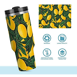 Selerdon 40 oz Tumbler Mangos with Handle and Straw Lid Vacuum Stainless Steel Insulated Water Bottle Travel Mug Car Cup Holder Friendly BPA Free for Gym Travel Office