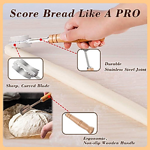 Flechazo Bread Knife for Homemade Bread - with Sourdough Lame Bread Scoring Tool and Replacement Stainless Steel Saw, Premium Serrated Blade for Effortless Slicing Bread, Sourdough and More