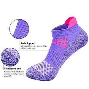 J.WMEET Womens Ankle Athletic Socks Low Cut Cushioned Breathable Running Performance Sport Tab Cotton Socks 6 Pack (Multicoloured)