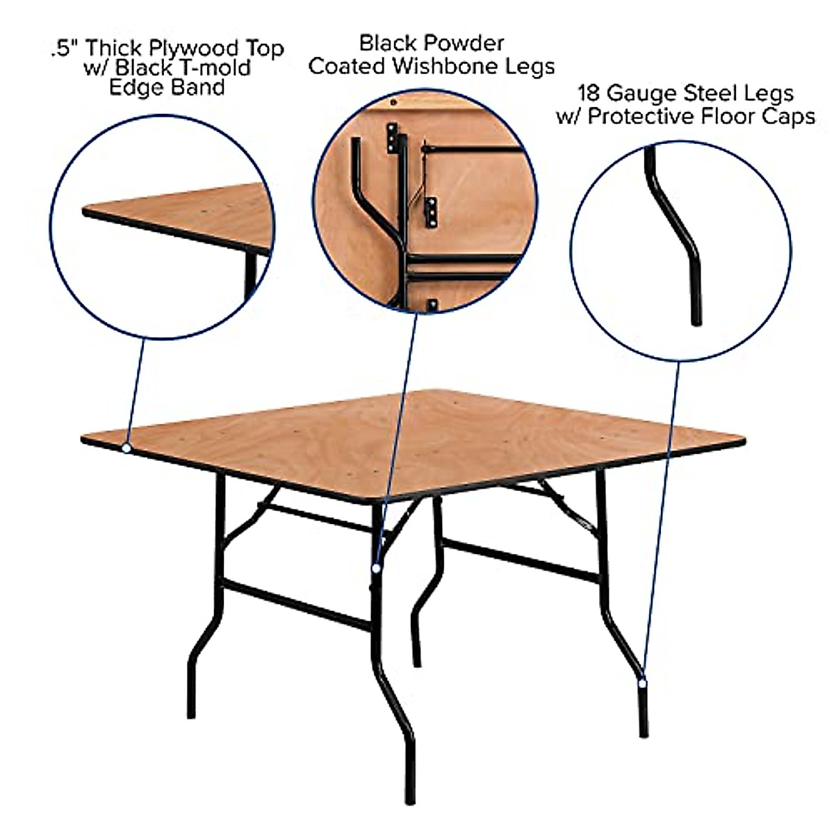 Flash Furniture Gerry 4-Foot Square Wood Folding Banquet Table