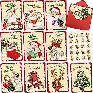 ceiba tree Vintage Christmas Cards 20 Pack Retro Holiday Greeting Card Assorted Merry Christmas Blank Notes Cards with Envelopes for Classroom Home Office Business