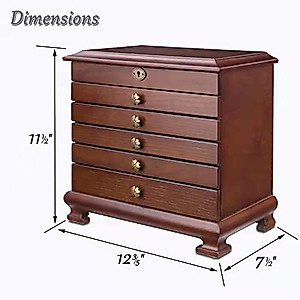 SHELYEXIEN Large Jewelry Box wooden withLockable 6 Drawers Mirror Jewelry Gift Box Ring Necklace Earrings Bracelets Holder for Women Girls