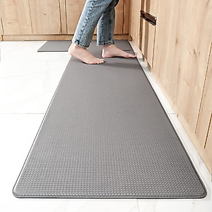 Kitchen Mat Runner Rug - 2 PCS, PU Waterproof Cushioned Anti-Fatigue Kitchen Carpet, Heavy Duty Oil-proof PVC Ergonomic Comfort Foam Rug (Color : Gray, Size : 17.3x29.5"+17.3x59")