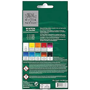 Winsor & Newton Winton Oil Color Paint Set, 10 x 12ml (0.4-oz) Tubes