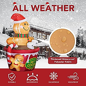 Funflatable 6 FT Christmas Inflatables Outdoor Decorations, Cute Christmas Blow Up Yard Decorations Gingerbread Man in Hot Cocoa Mug Scene for Garden Lawn Xmas Decor