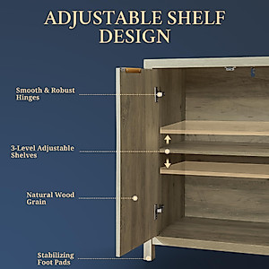 OAKHAM HOME Oxford Fluted Storage Cabinet Sideboard Large Buffet with Adjustable Shelves, Multifunctional Accent Cabinet Console Cabinet for Living Room