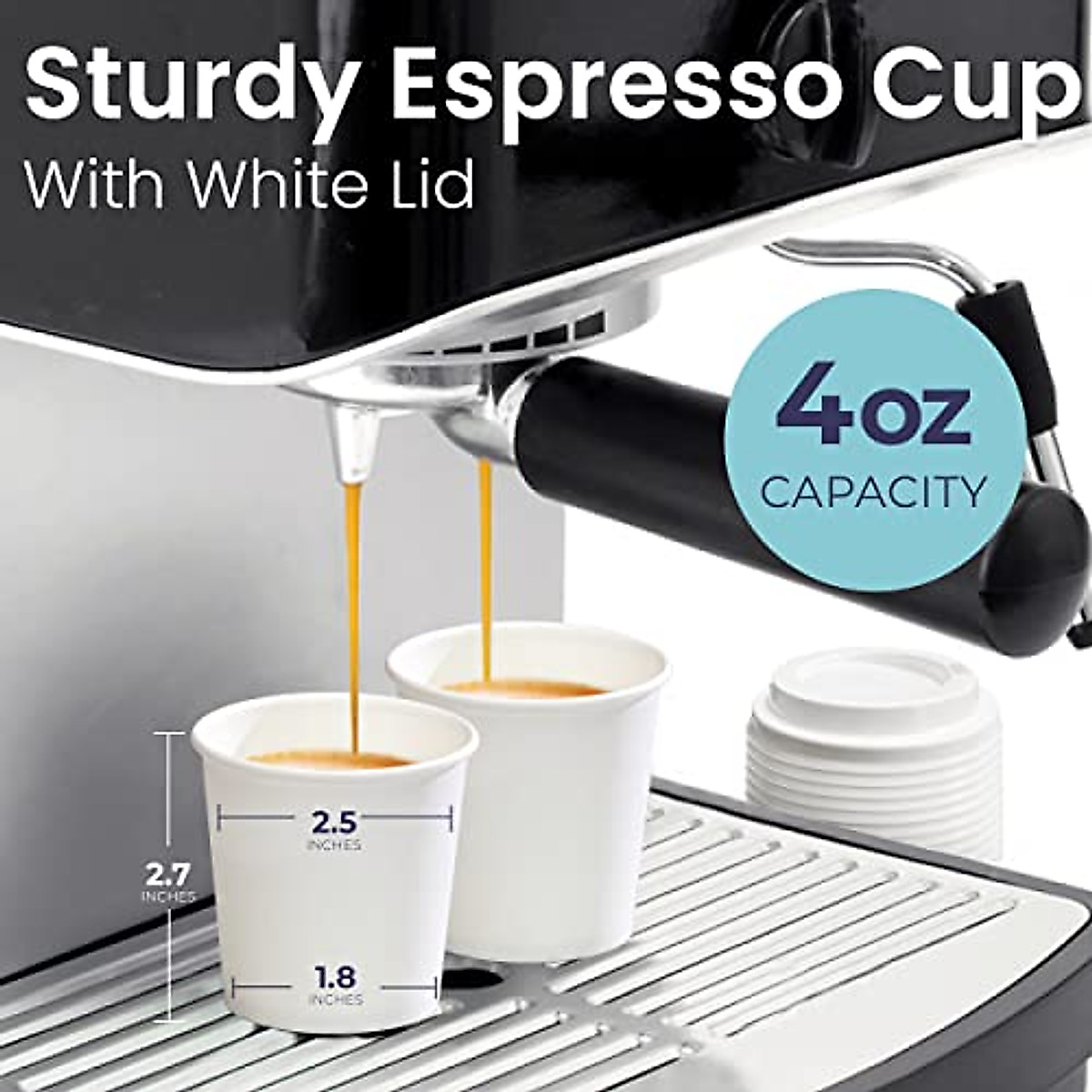 [100 Pack] 4 Oz Disposable Paper Coffee Cups with White Lids, Espresso Paper Cups with Lids, To Go Coffee Cups for Hot and Cold Beverage, On the Go Cups for Espresso, Hot Chocolate, Cortado, Macchiato
