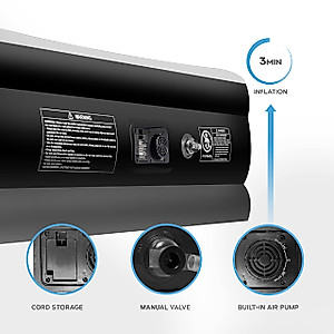 Get Fit Air Bed with Built in Electric Pump - Premium Queen Size - Blow Up Bed with 2 x Free Pillows - Elevated Inflatable Air Mattress for Outdoor, Camping, Tents - Black/Grey