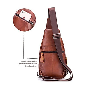 Leather Sling Bag Small Purse for Men Women Crossbady Bag Chest Bags Shoulder Backpack Cross Body Man Womens Water Resistant Vintage
