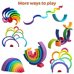 Youuys Silicone Rainbow Stacking Toy - 10 Pcs Rainbow Stacker Building Blocks Montessori Toys for Toddlers