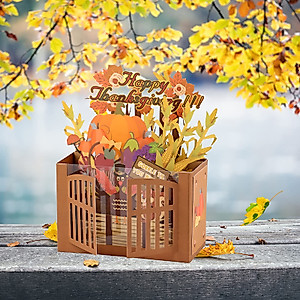 Giiffu Thanksgiving 3D Pop Up Card, Fall Greeting Card, Autumn Blessings Thank You Card, Handmade, Brown, Tan, Gold Pearlescent Envelope